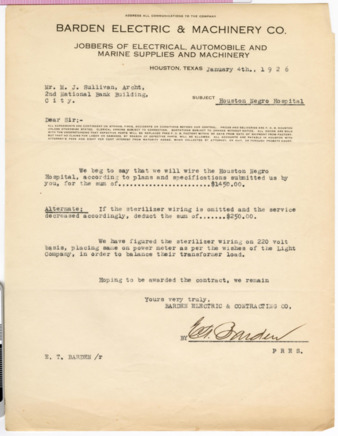Text | Letter from E. T. Barden to M. J. Sullivan, 1926 January 4 | ID ...